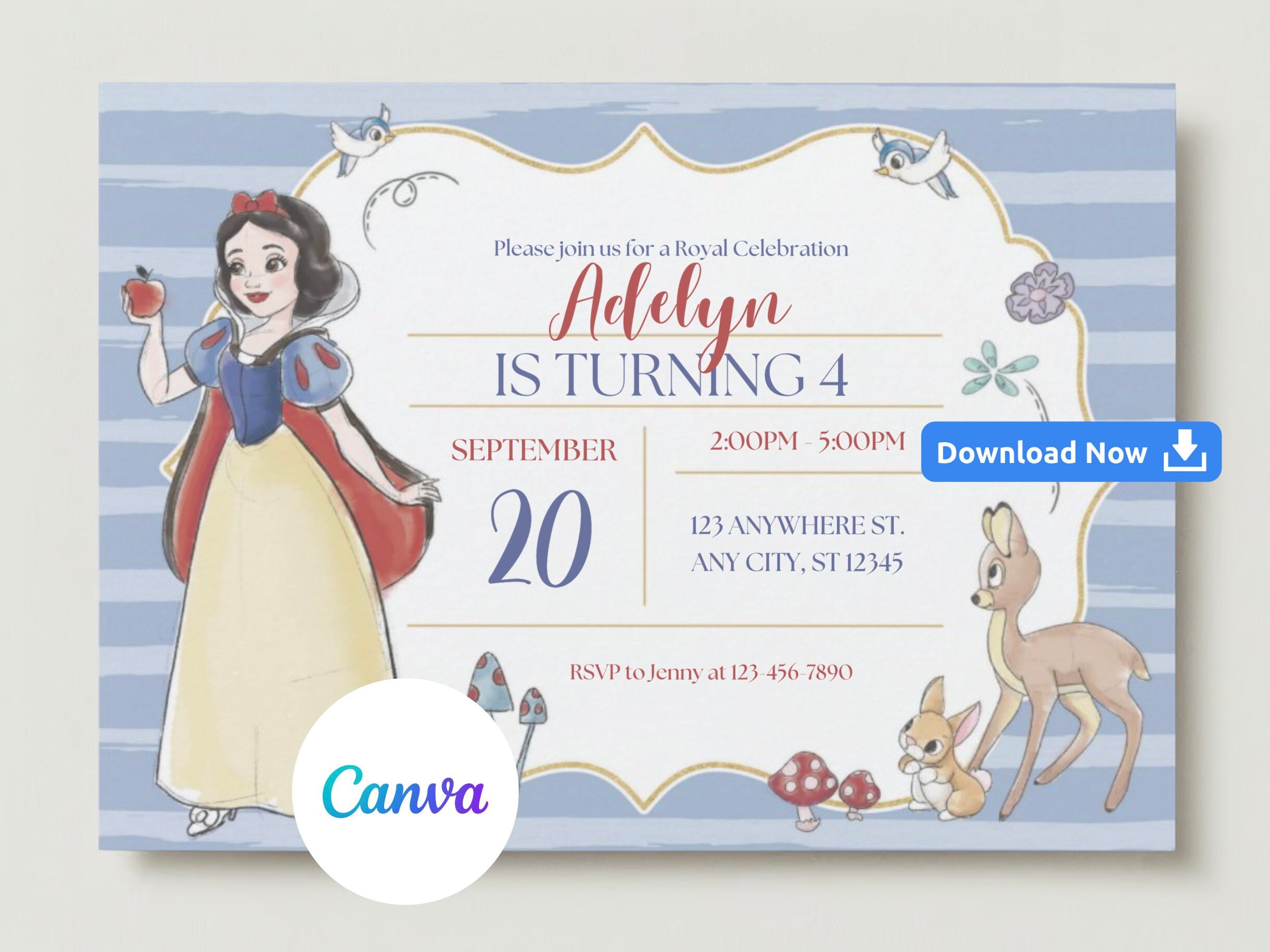 Editable Snow White Birthday Party Invitation, Princess Snow White ...