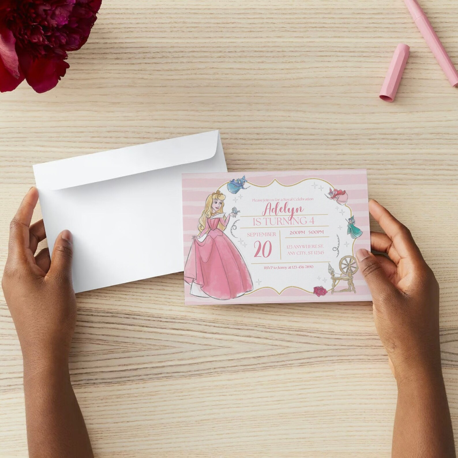 Editable Sleeping Beauty Birthday Party Invitation Princess Aurora