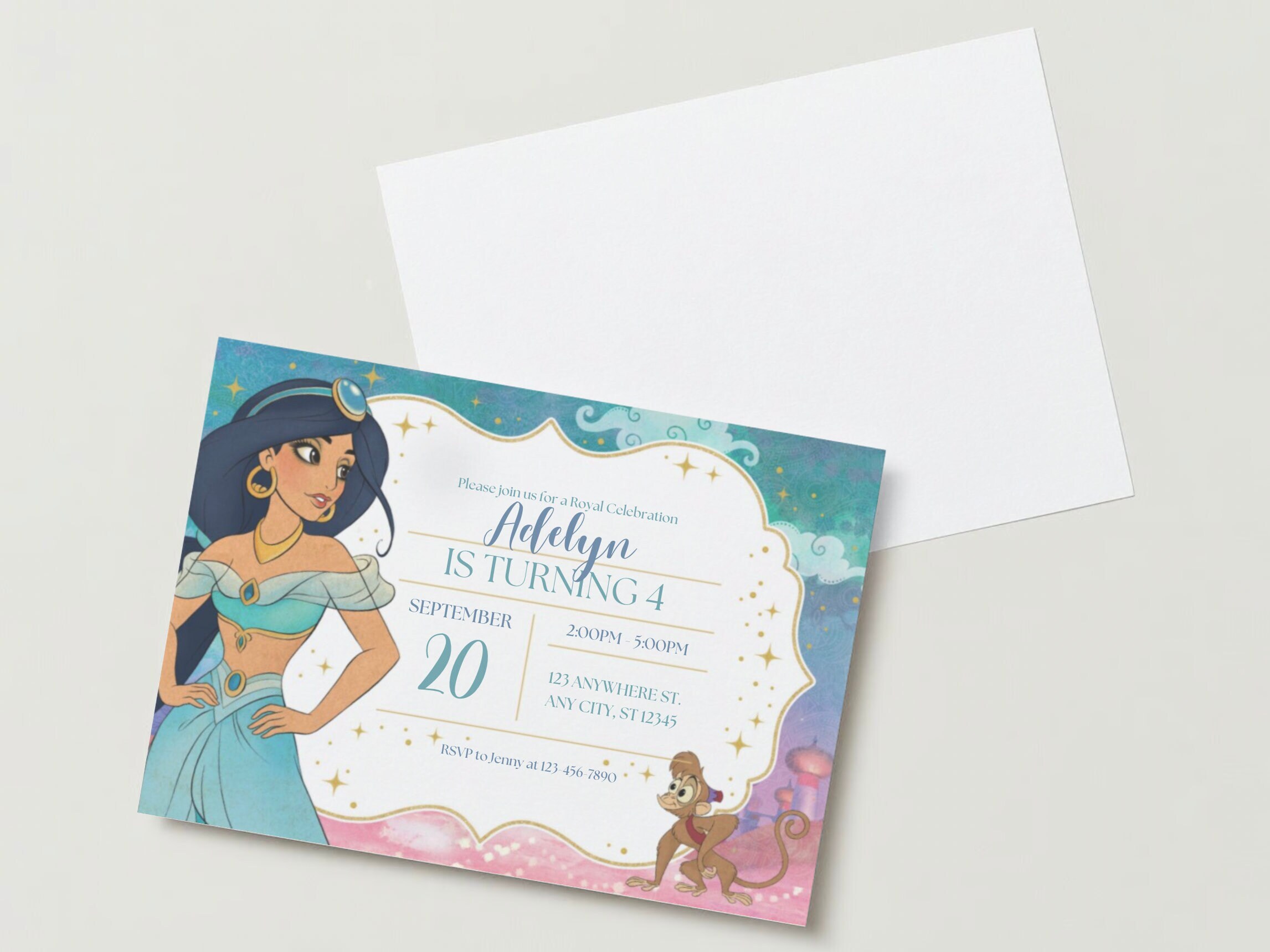 Editable Princess Jasmine Birthday Party Invitation, Princess Jasmine ...