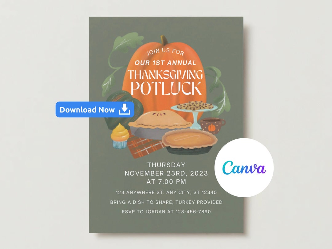 Editable Thanksgiving Potluck Invitation, Thanksgiving Potluck Invite ...