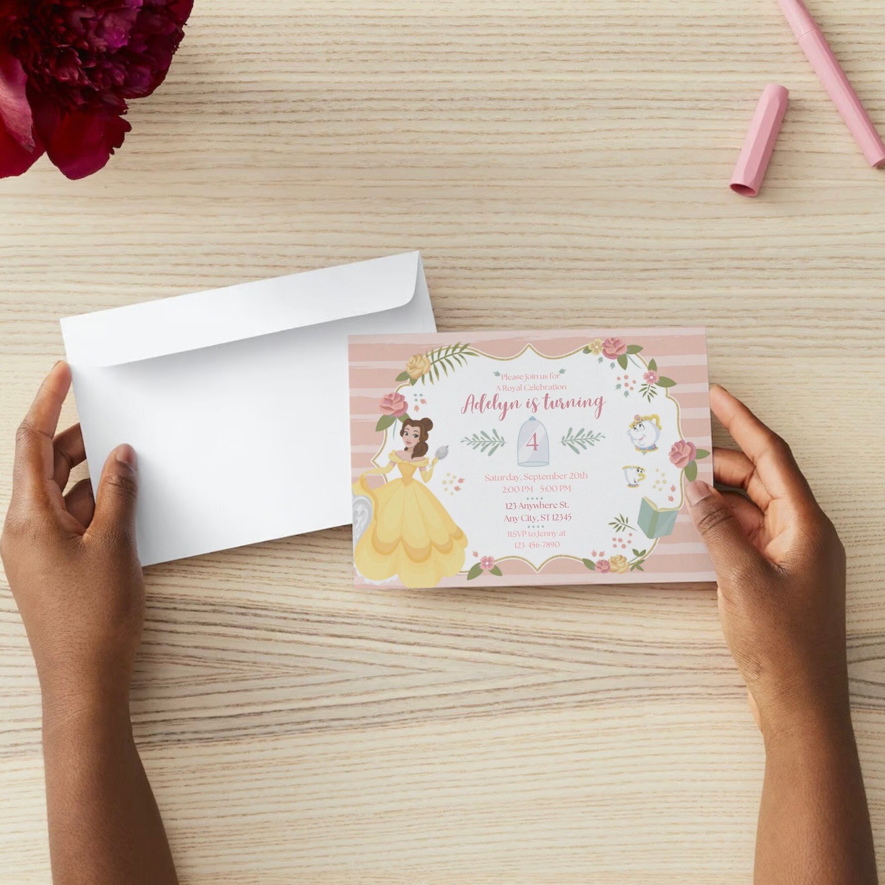 Editable Princess Belle Birthday Party Invitation, Princess Belle ...
