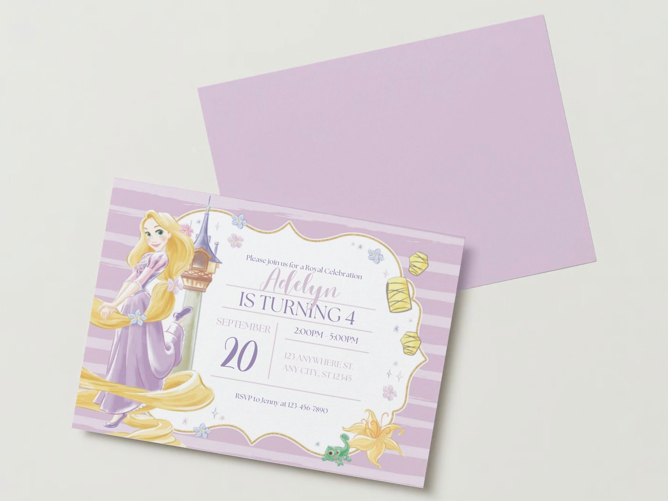 Editable Princess Rapunzel Birthday Party Invitation, Princess Rapunzel ...