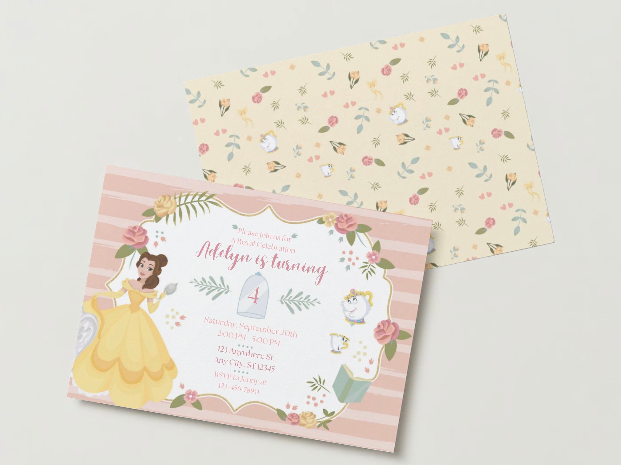 Editable Princess Belle Birthday Party Invitation, Princess Belle ...