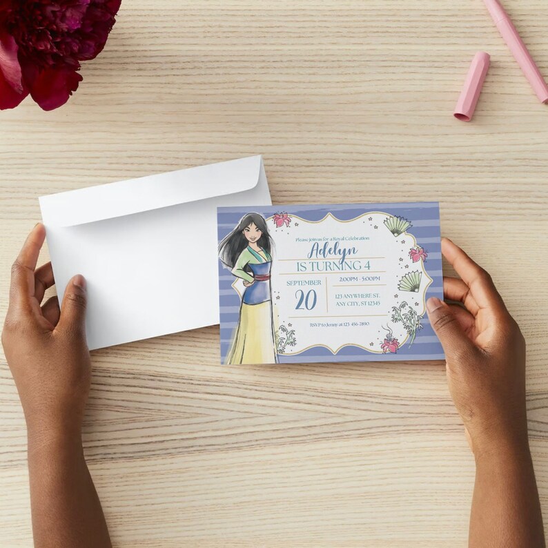 Editable Princess Mulan Birthday Party Invitation, Princess Mulan ...