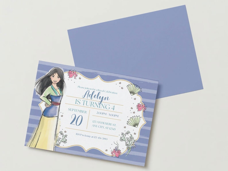 Editable Princess Mulan Birthday Party Invitation, Princess Mulan ...