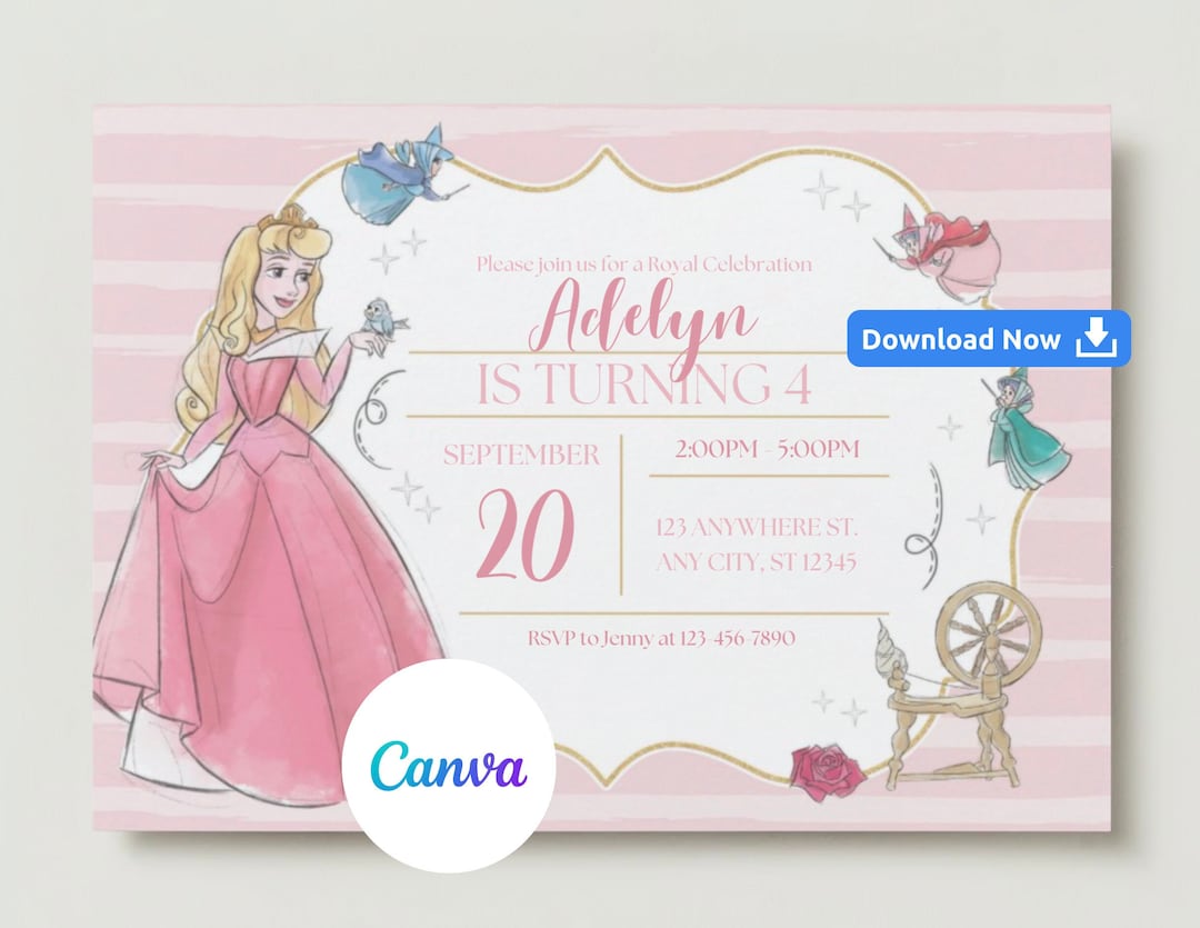 Editable Sleeping Beauty Birthday Party Invitation, Princess Aurora ...