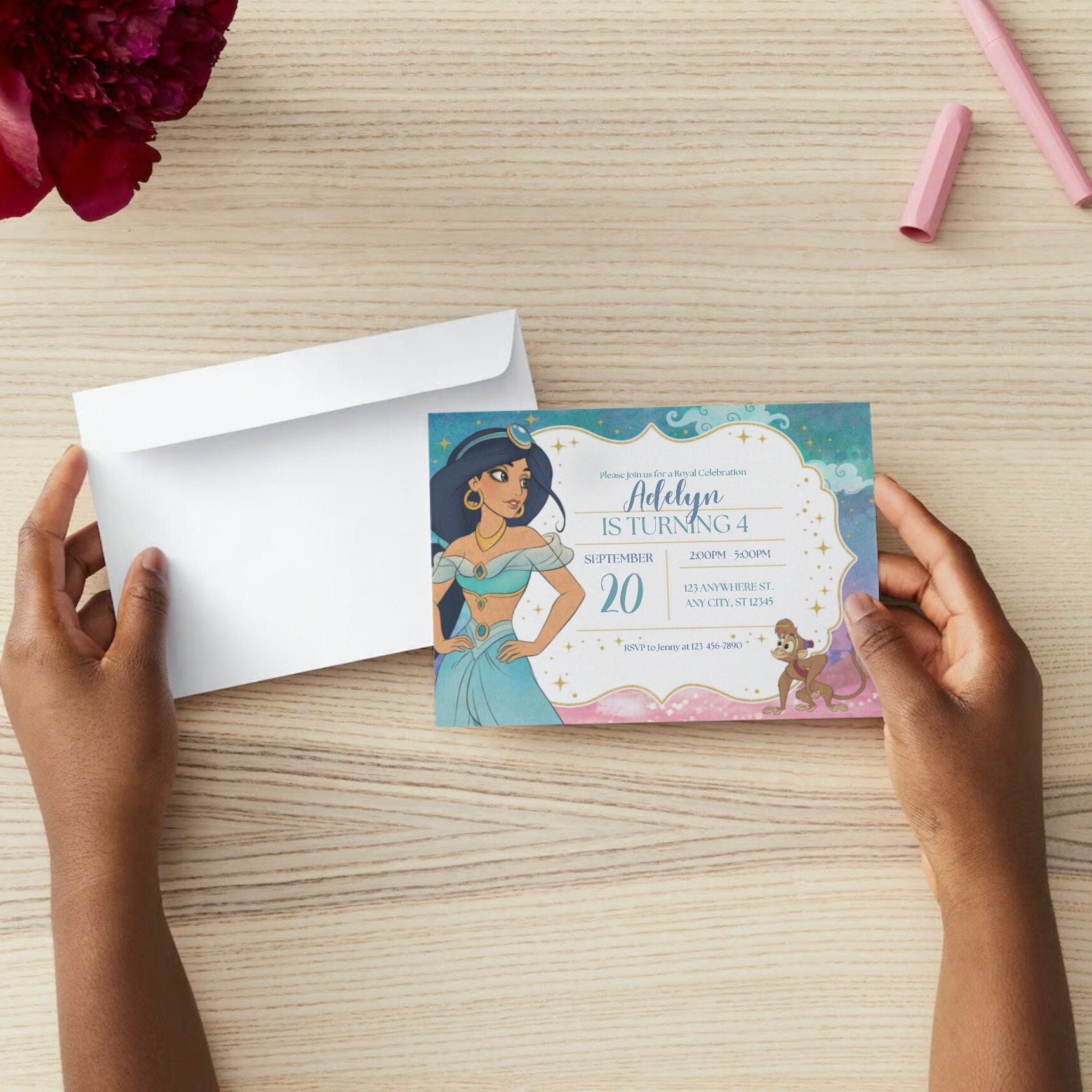 Editable Princess Jasmine Birthday Party Invitation, Princess Jasmine ...