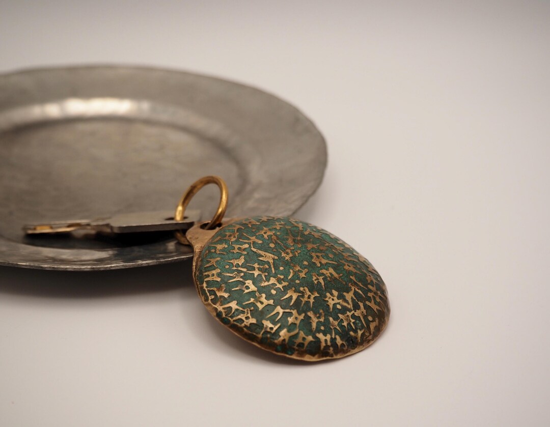 Patinated Bronze Key Ring Inspired by an Old Piece, Engraved, Signed ...