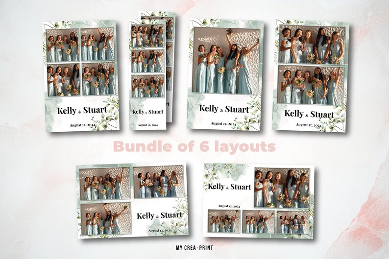 Floral Wedding Photobooth Template: Green Leaves, 4x6 & 2x6 (digital ...