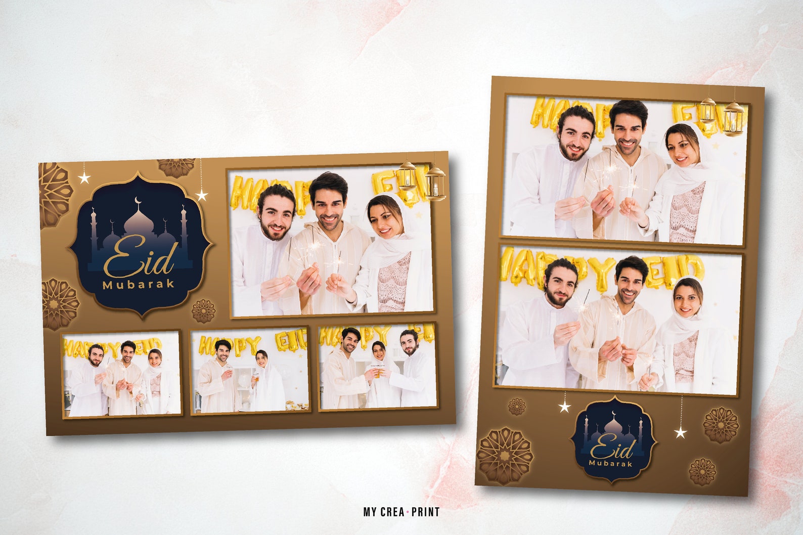 Eid Mubarak Photo Booth Template: Gold & Blue, 6 Layouts (digital ...