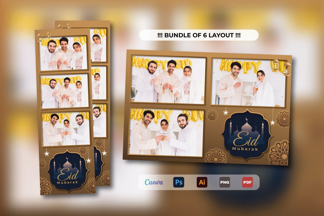 Eid Mubarak Photo Booth Template: Gold & Blue, 6 Layouts (digital ...