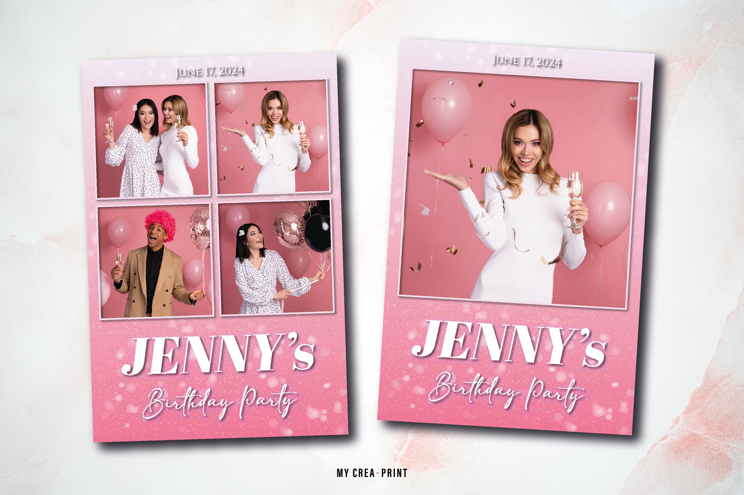 Pink Birthday Photo Booth Template: Sweet 16, X6 Layout (digital ...