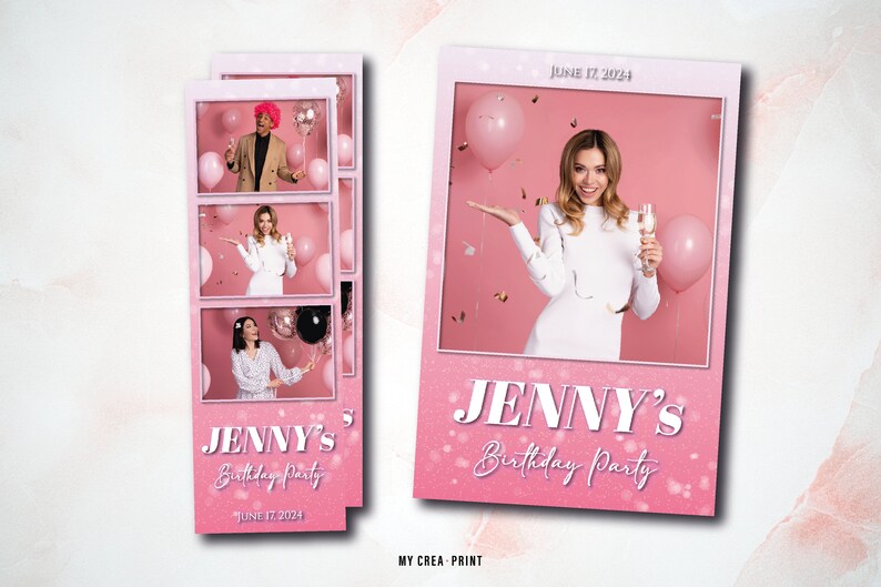 Pink Birthday Photo Booth Template: Sweet 16, X6 Layout (digital ...