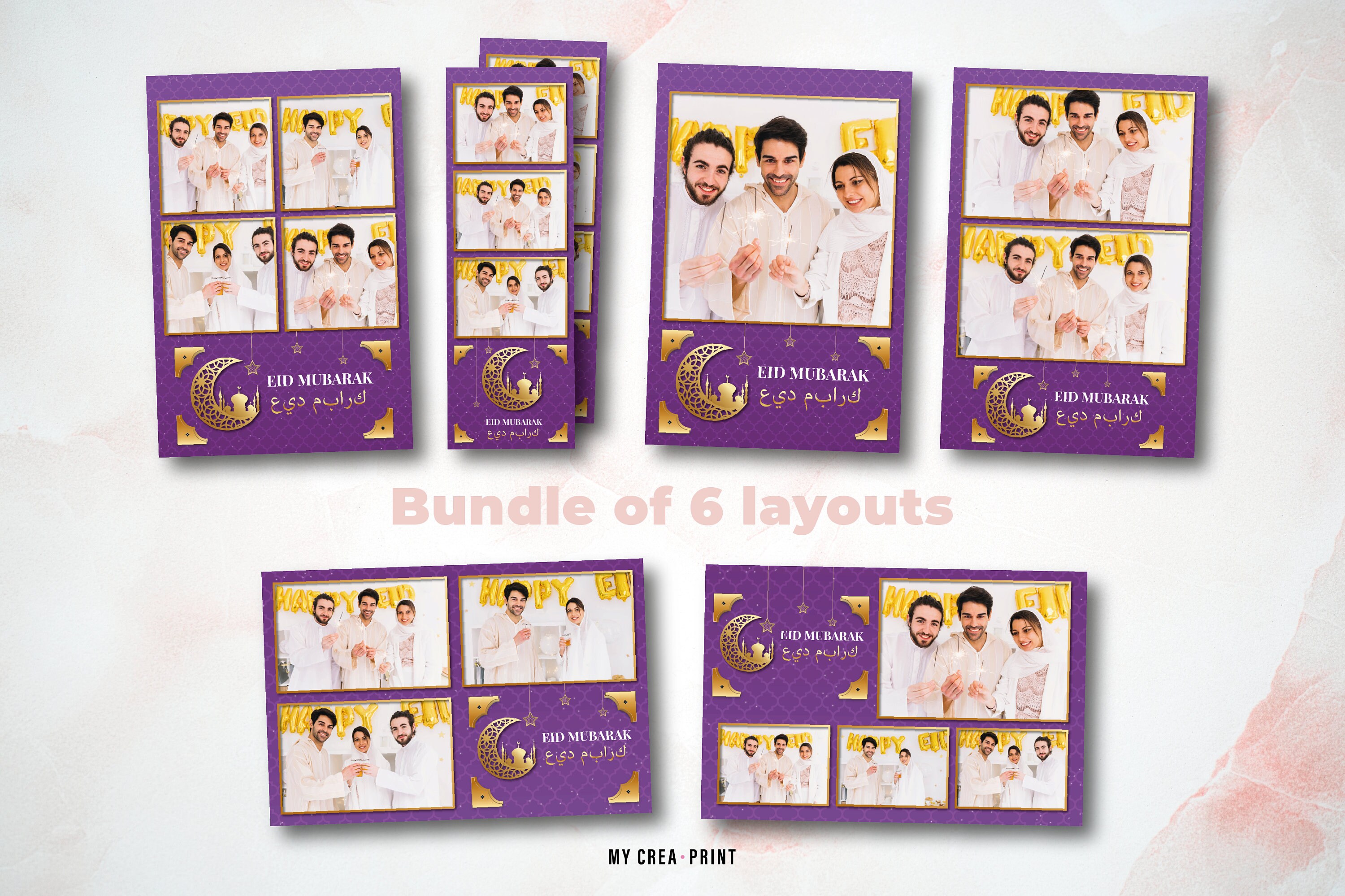 Eid Mubarak Photo Booth Template: Purple & Gold, 6 Layouts (digital ...