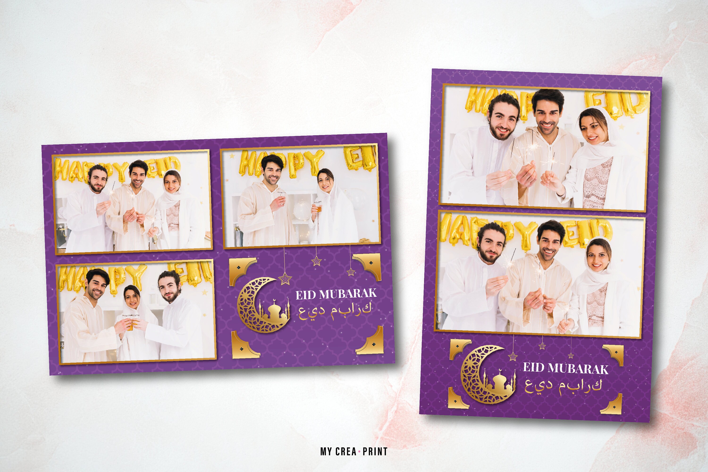 Eid Mubarak Photo Booth Template: Purple & Gold, 6 Layouts (digital ...