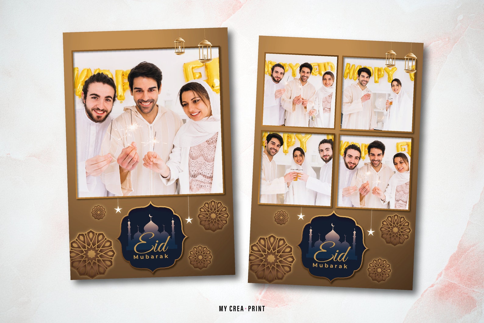 Eid Mubarak Photo Booth Template: Gold & Blue, 6 Layouts (digital ...