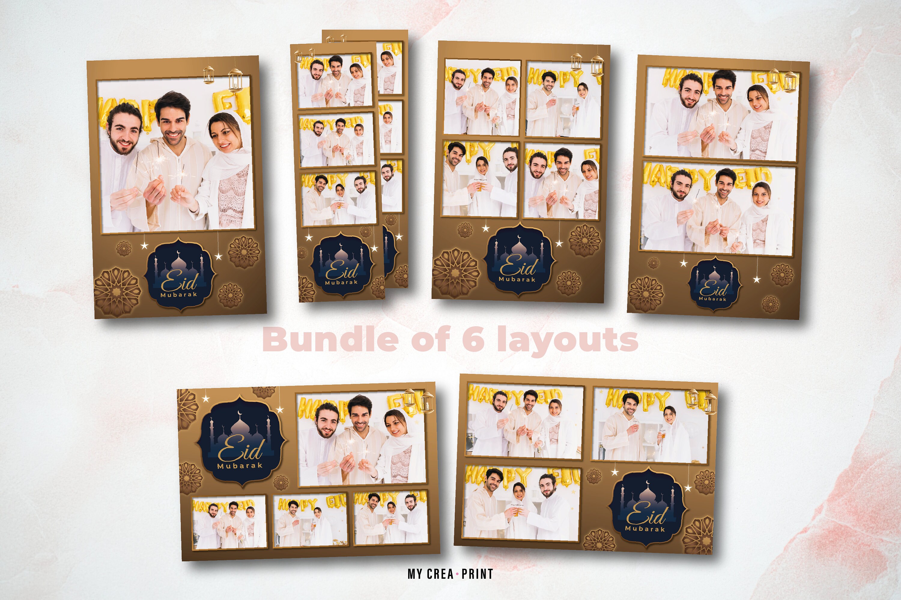 Eid Mubarak Photo Booth Template: Gold & Blue, 6 Layouts (digital ...