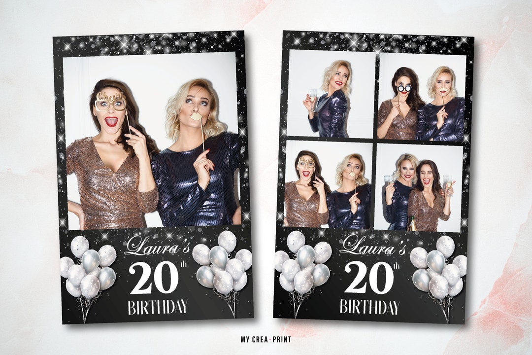 20th Birthday Photobooth Templates: Editable Black & Silver (digital ...