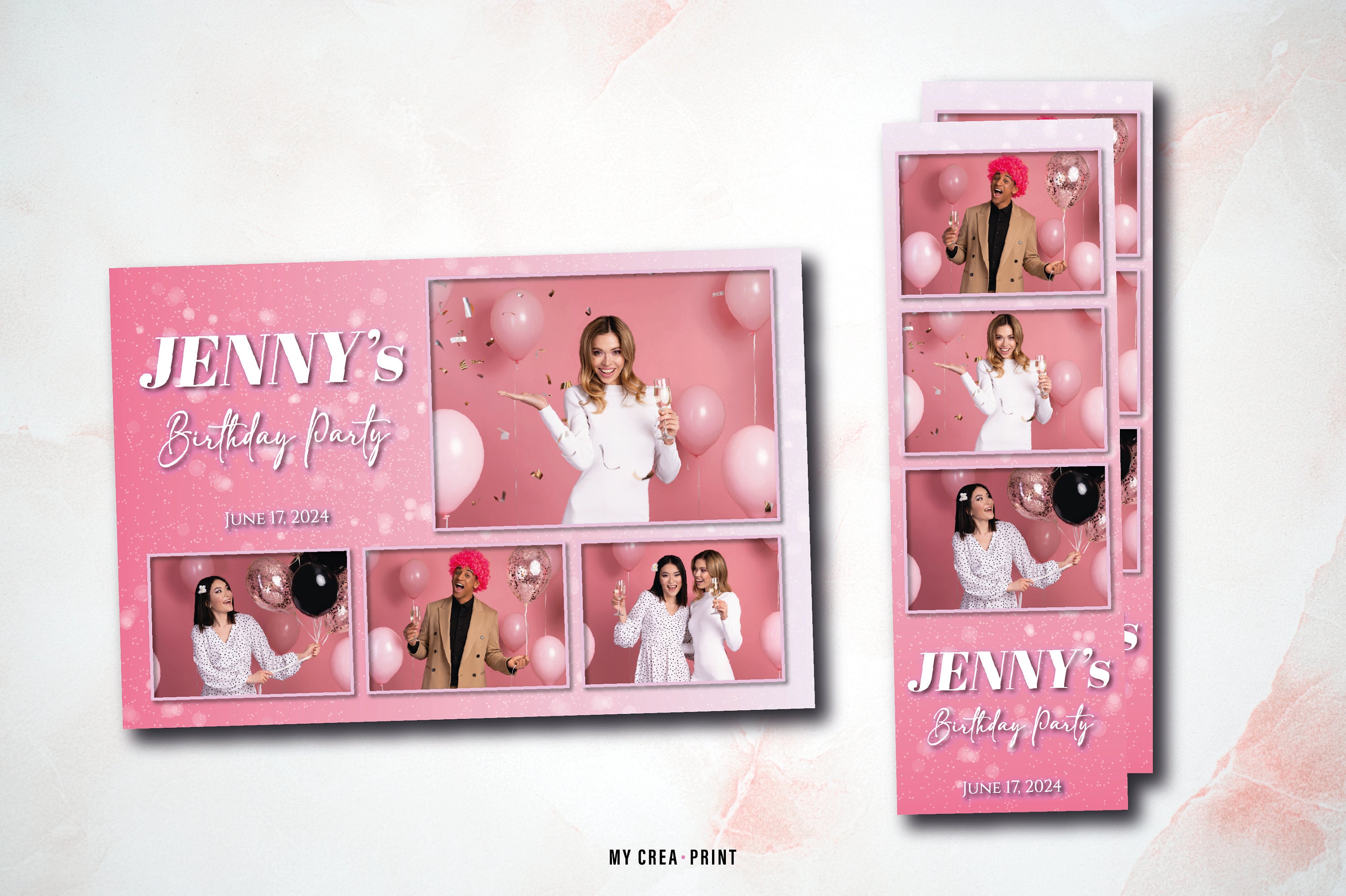 Pink Birthday Photo Booth Template: Sweet 16, X6 Layout (digital ...