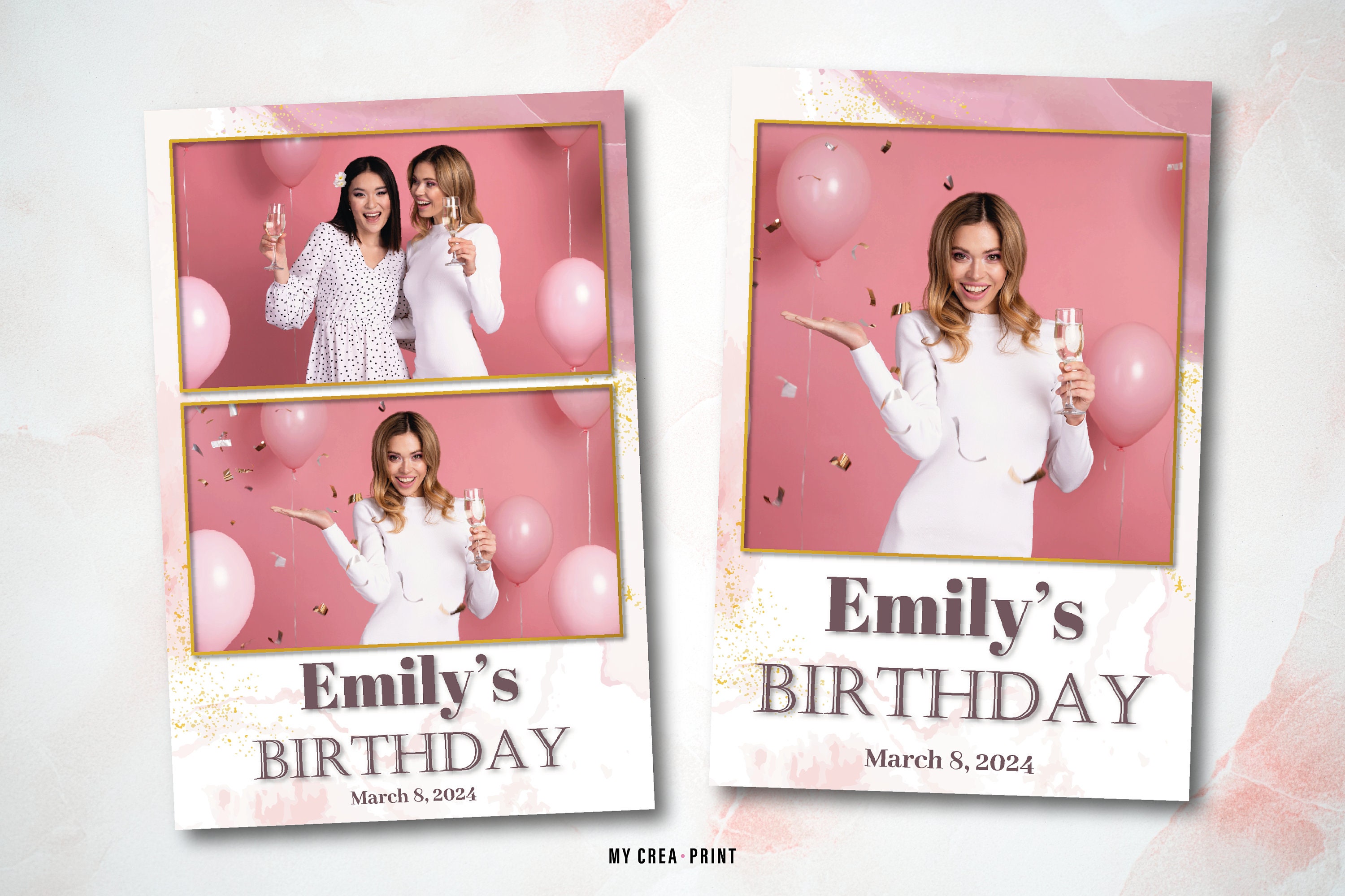 Pink and Gold Birthday Photobooth Template, X6 Layout Elegant Gatsby Bd ...