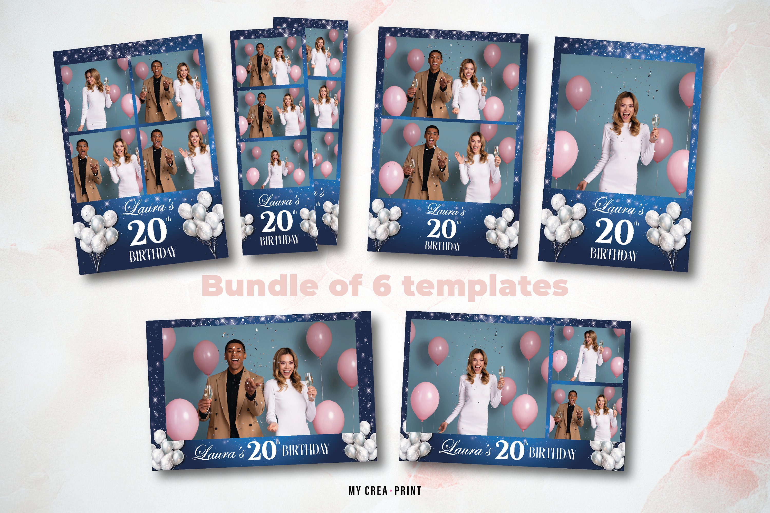 BLUE BIRTHDAY PHOTOBOOTH Template - 6x Blue Photobooth Template Easily ...