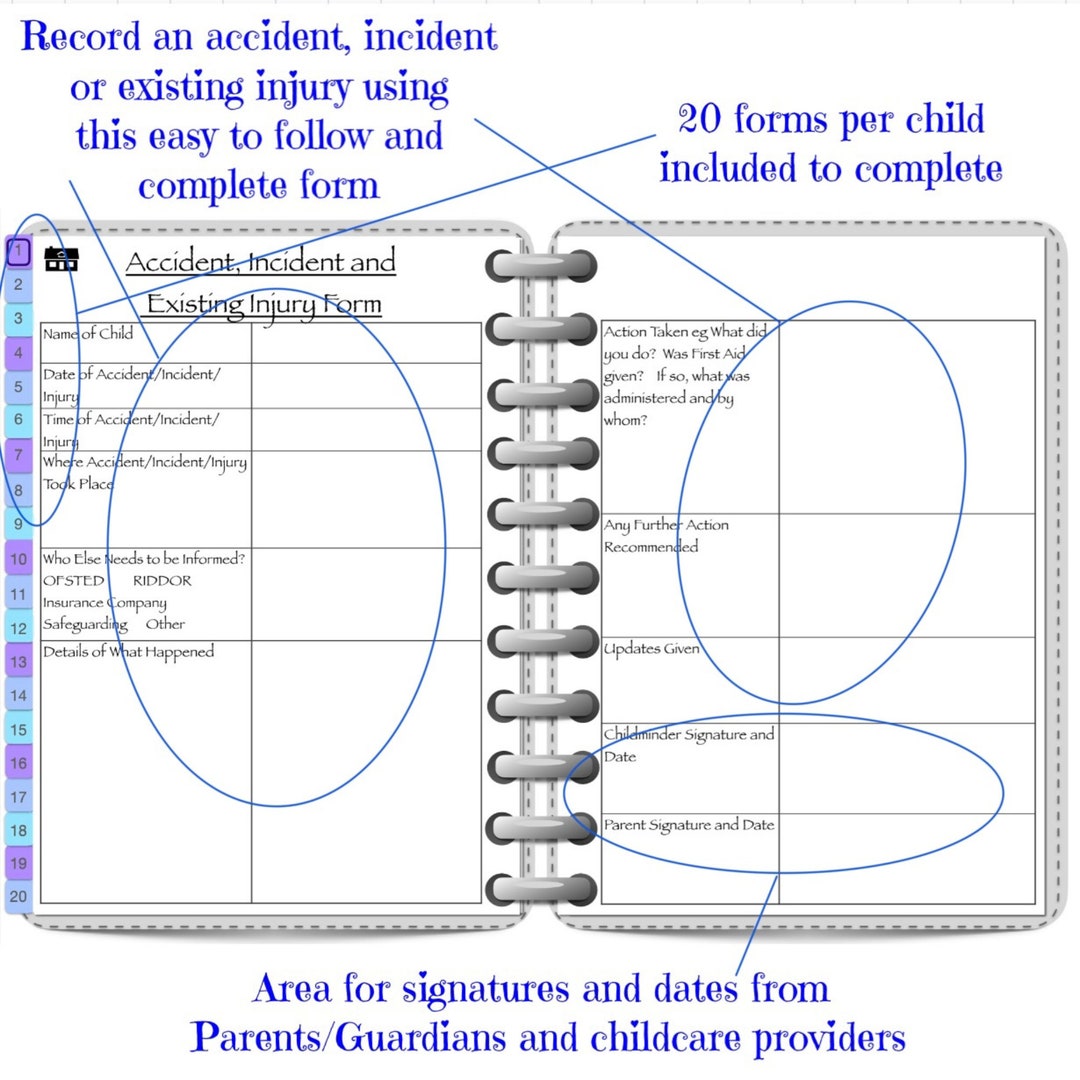 Digital Accident, Incident Existing Injury Form for Childcare Including ...