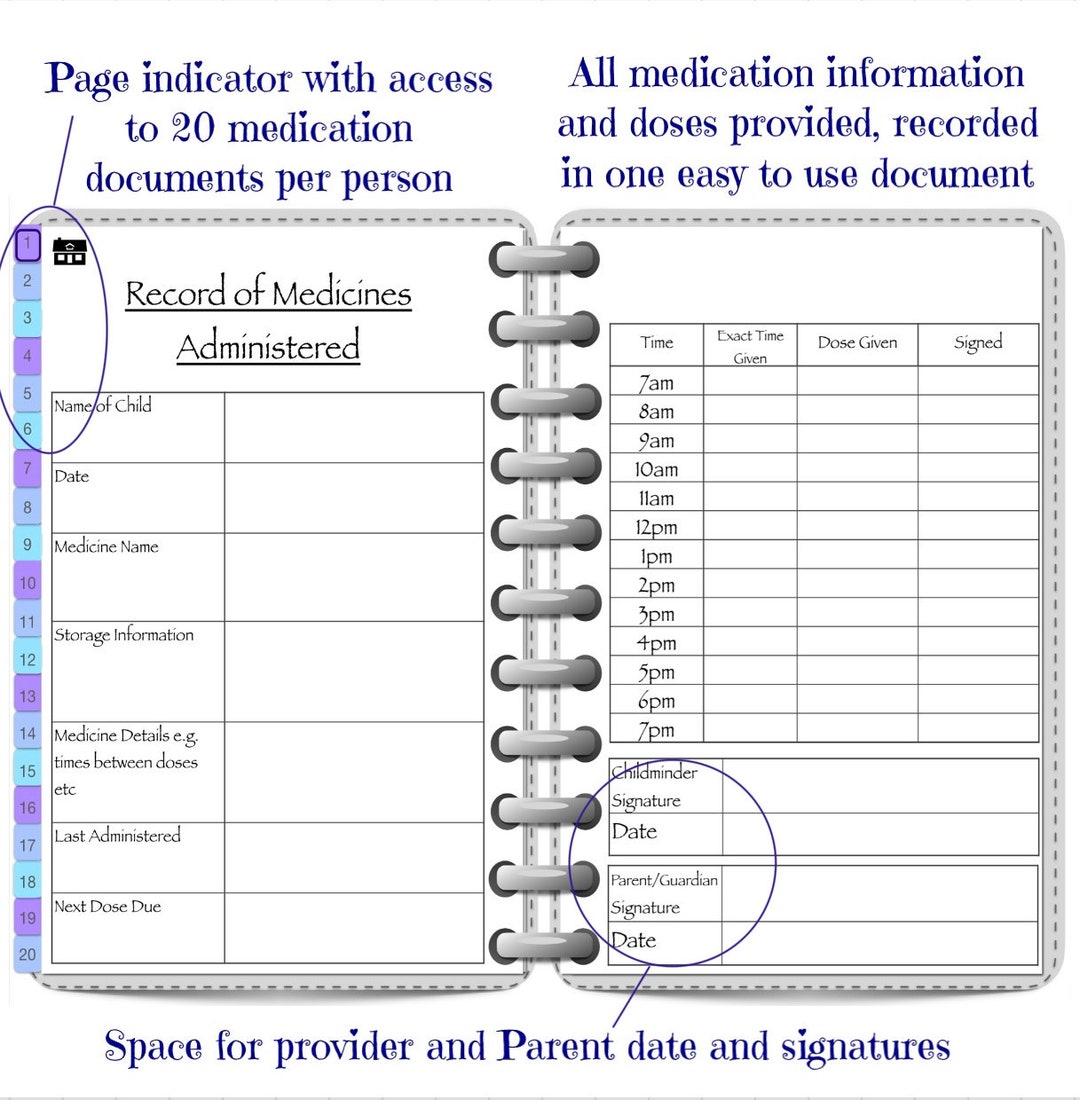 Digital Medication Form, Printable, for Childcare, Childminder Settings ...