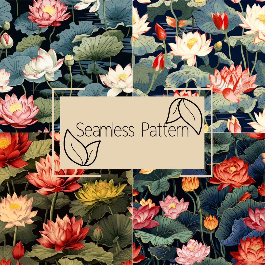Lotus Flower Seamless Pattern | Repeating Floral Digital Paper (digital ...