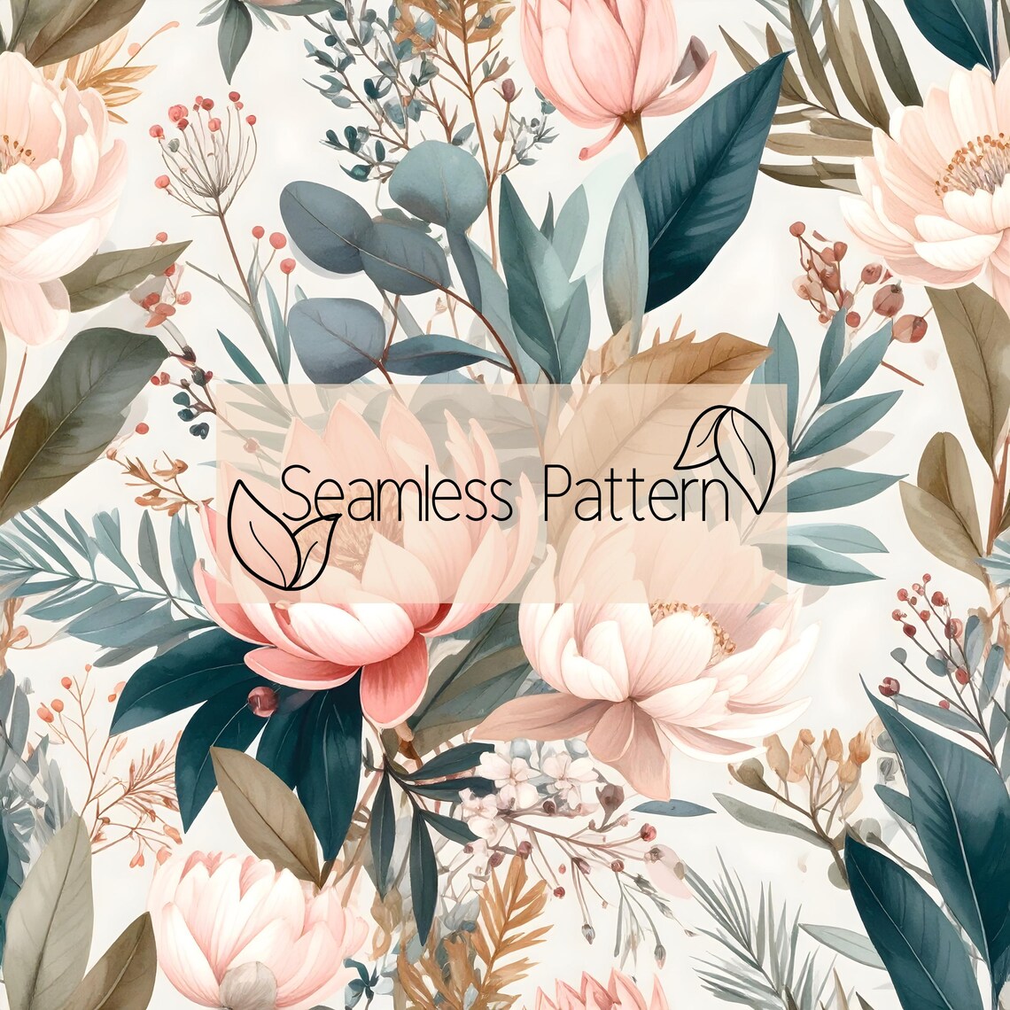 Pastel Floral Seamless Pattern Set | Watercolor Protea & Eucalyptus ...