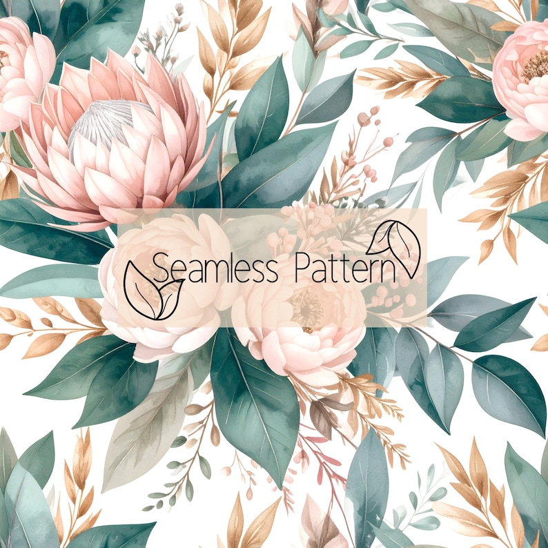 Pastel Floral Seamless Pattern Set | Watercolor Protea & Eucalyptus ...