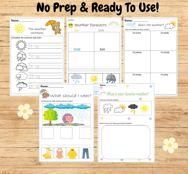 Weather Activity Worksheets Printable Weather Vocabulary Worksheets for Kindergarten Fine Motor ...