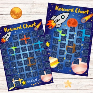 Space Themed Reward Chart L Incentive Positive Behavior Sticker Chart L ...