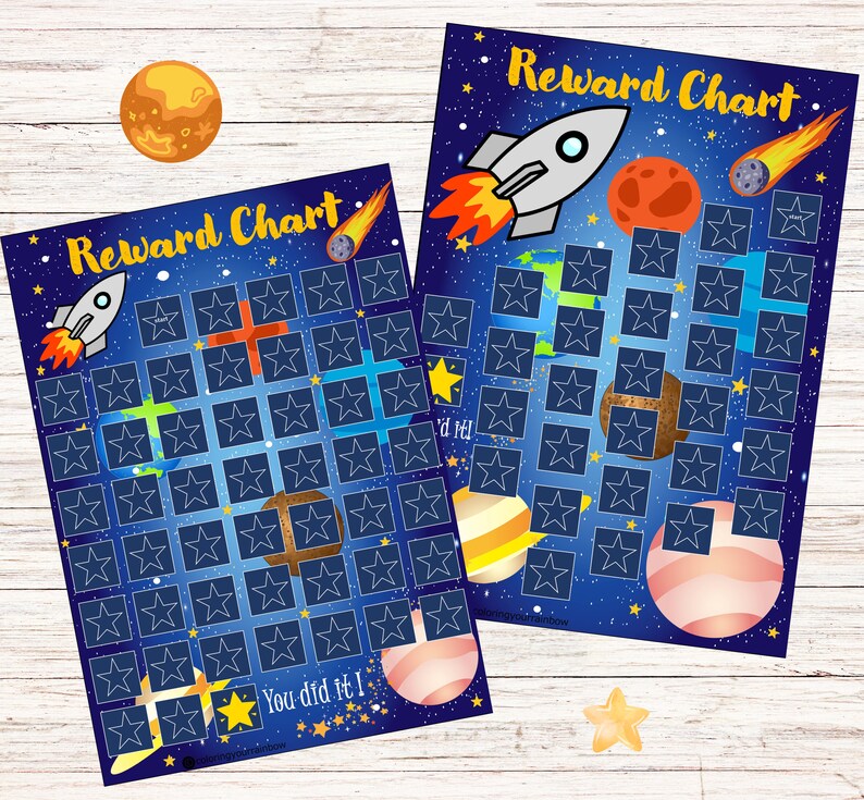 Space Themed Reward Chart L Incentive Positive Behavior Sticker Chart L ...