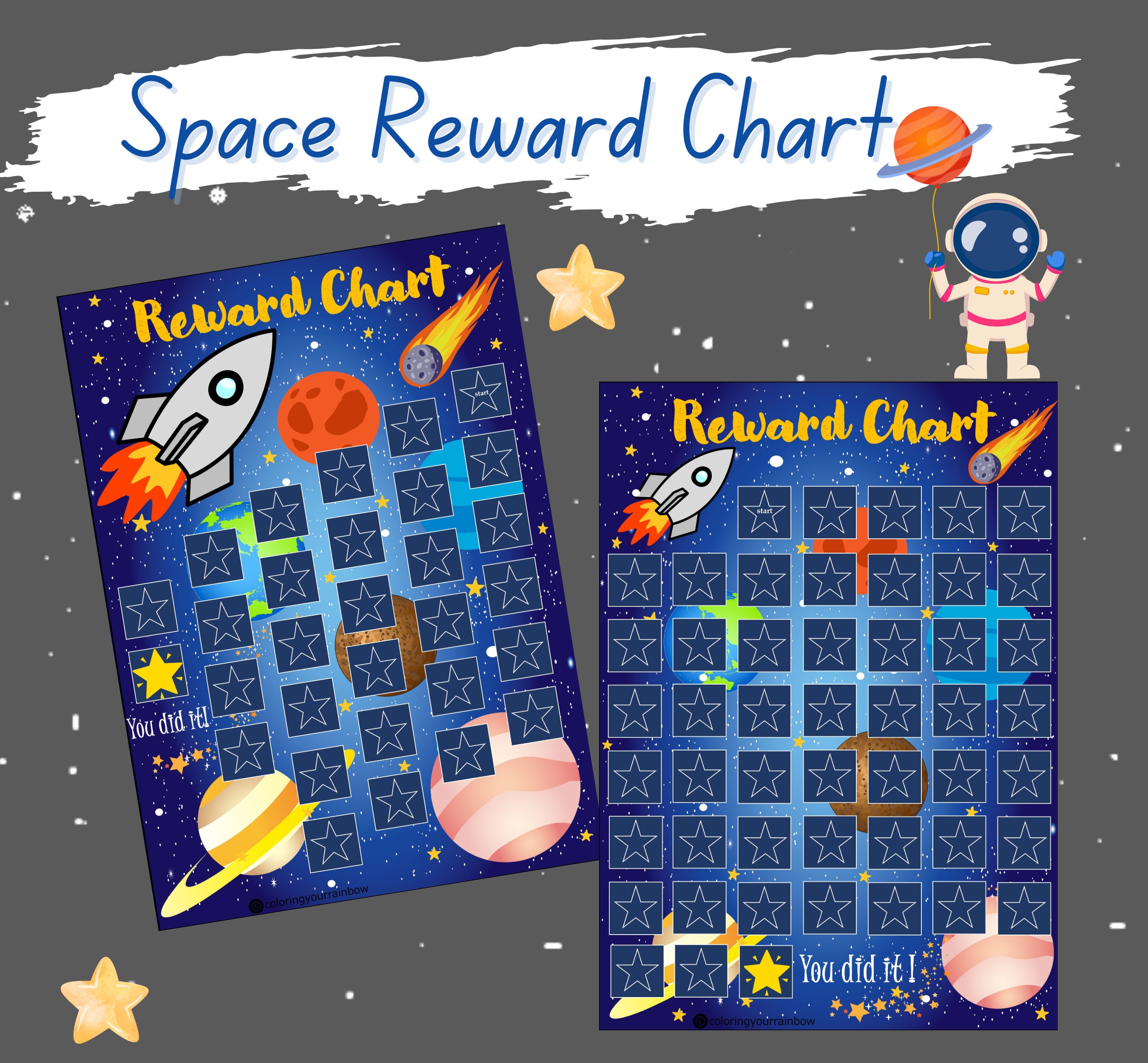 Space Themed Reward Chart L Incentive Positive Behavior Sticker Chart L ...