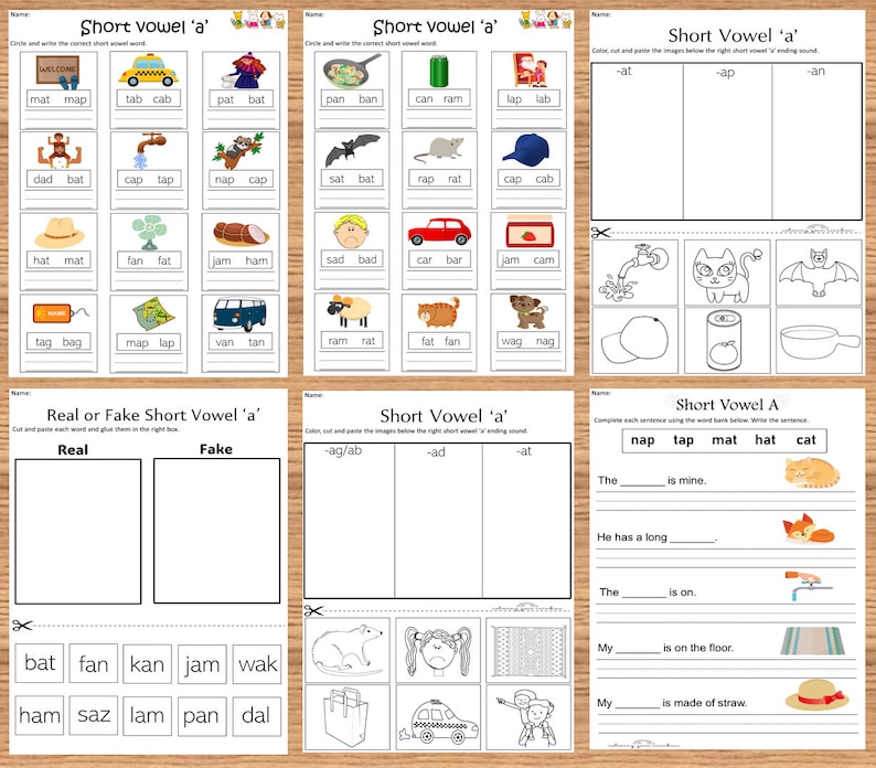 Short Vowel Worksheets for Kids CVC Review Printable L Digital Download ...