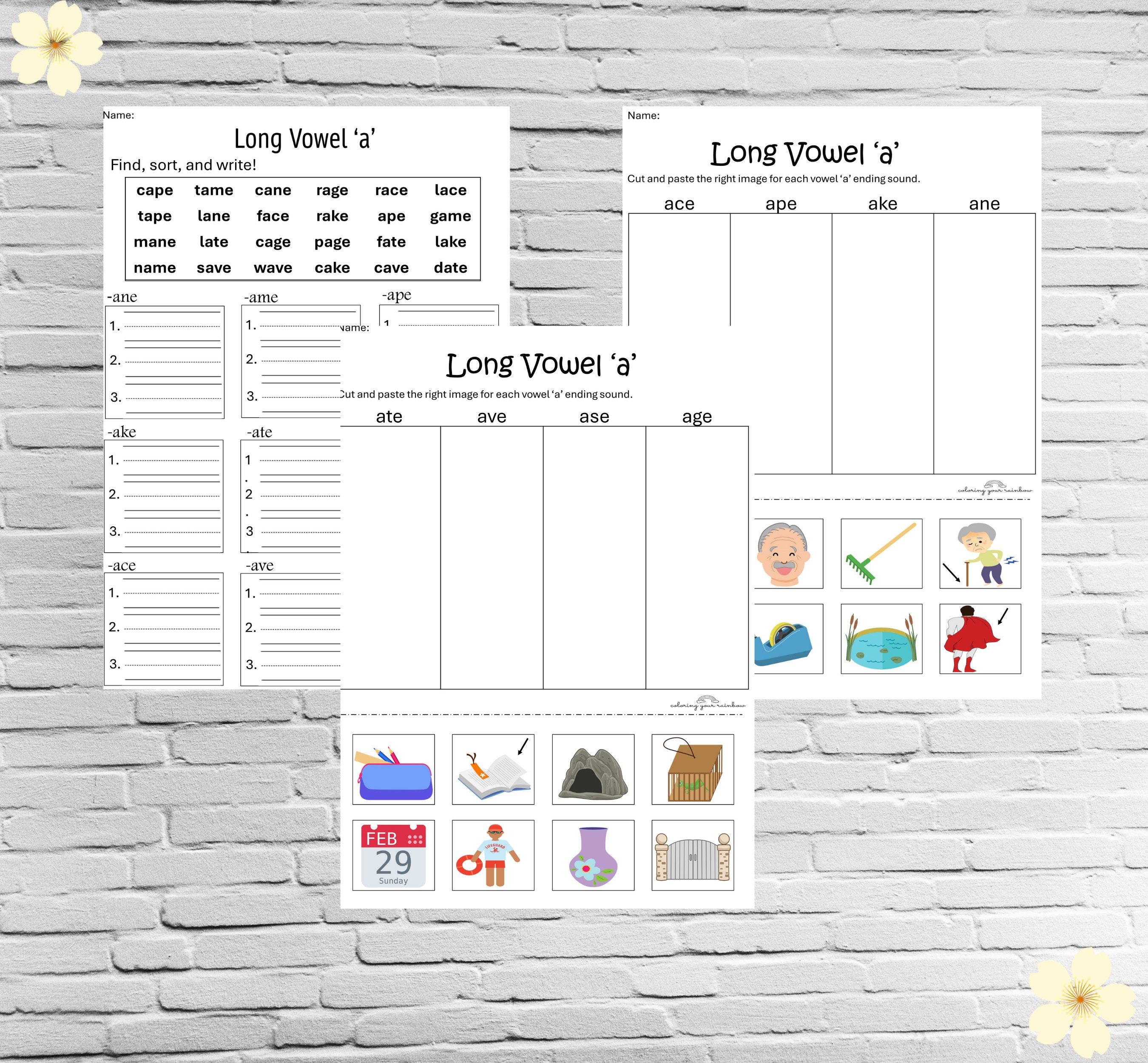 Long Vowel A Worksheets Magic E Printables for Grade 1 & 2 Phonics ...