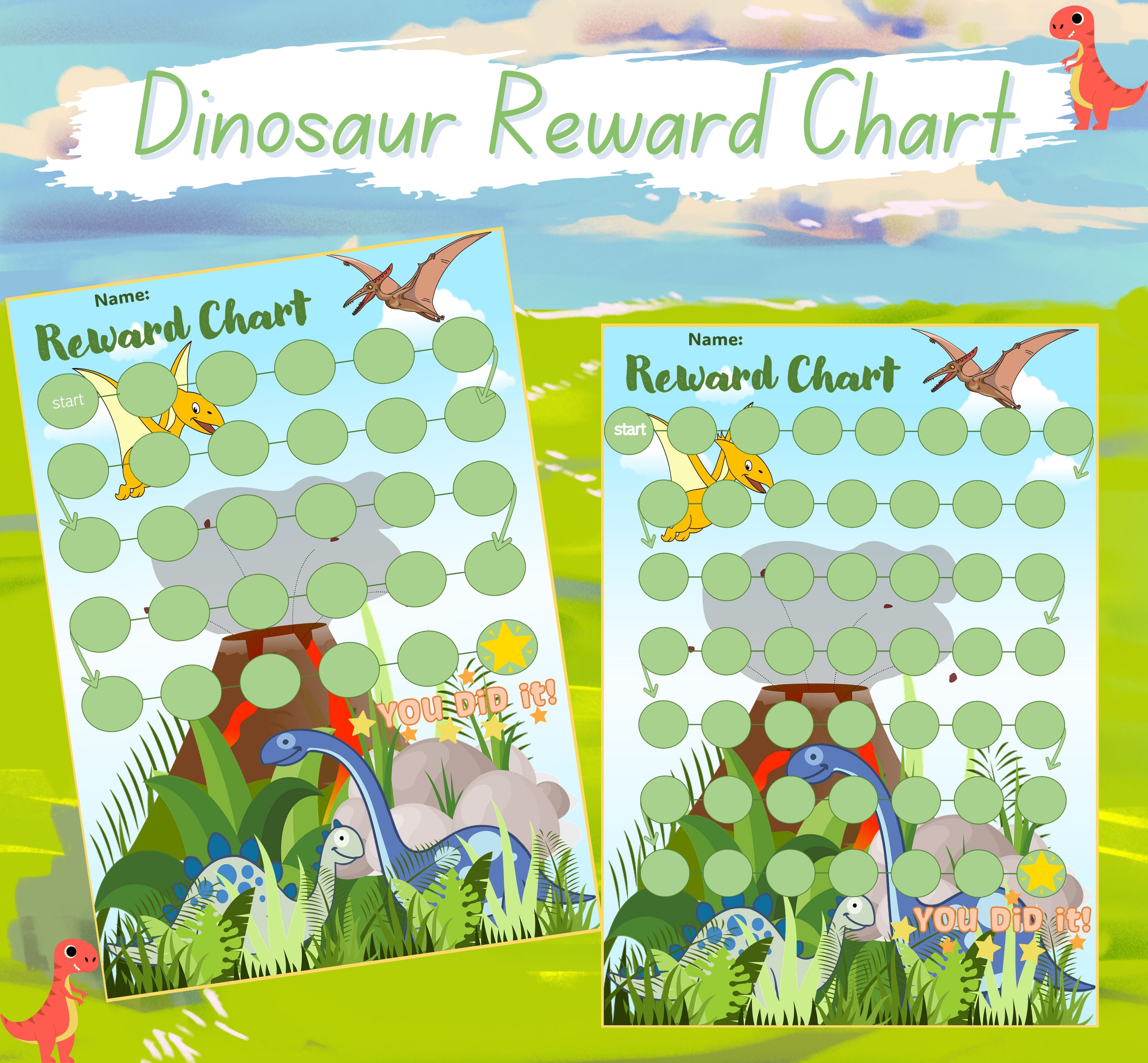 Dinosaur Reward Chart Toddler Sticker Behavioral Chart for Kids ...
