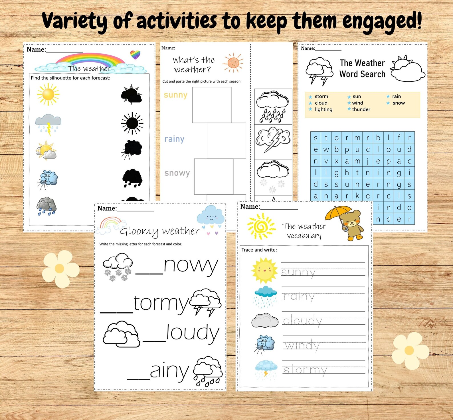 Weather Activity Worksheets Printable Weather Vocabulary Worksheets for ...