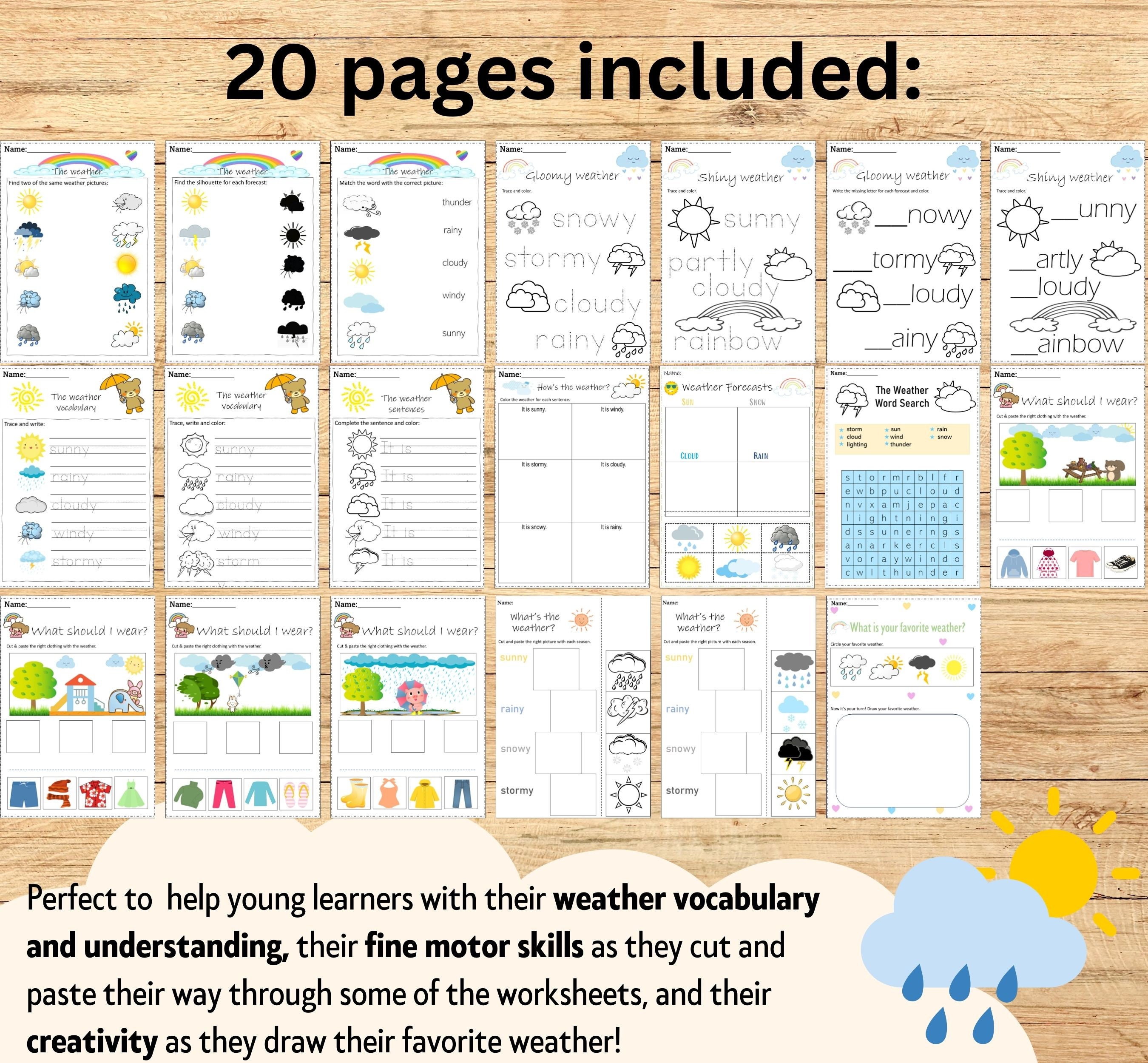 Weather Activity Worksheets Printable Weather Vocabulary Worksheets for ...