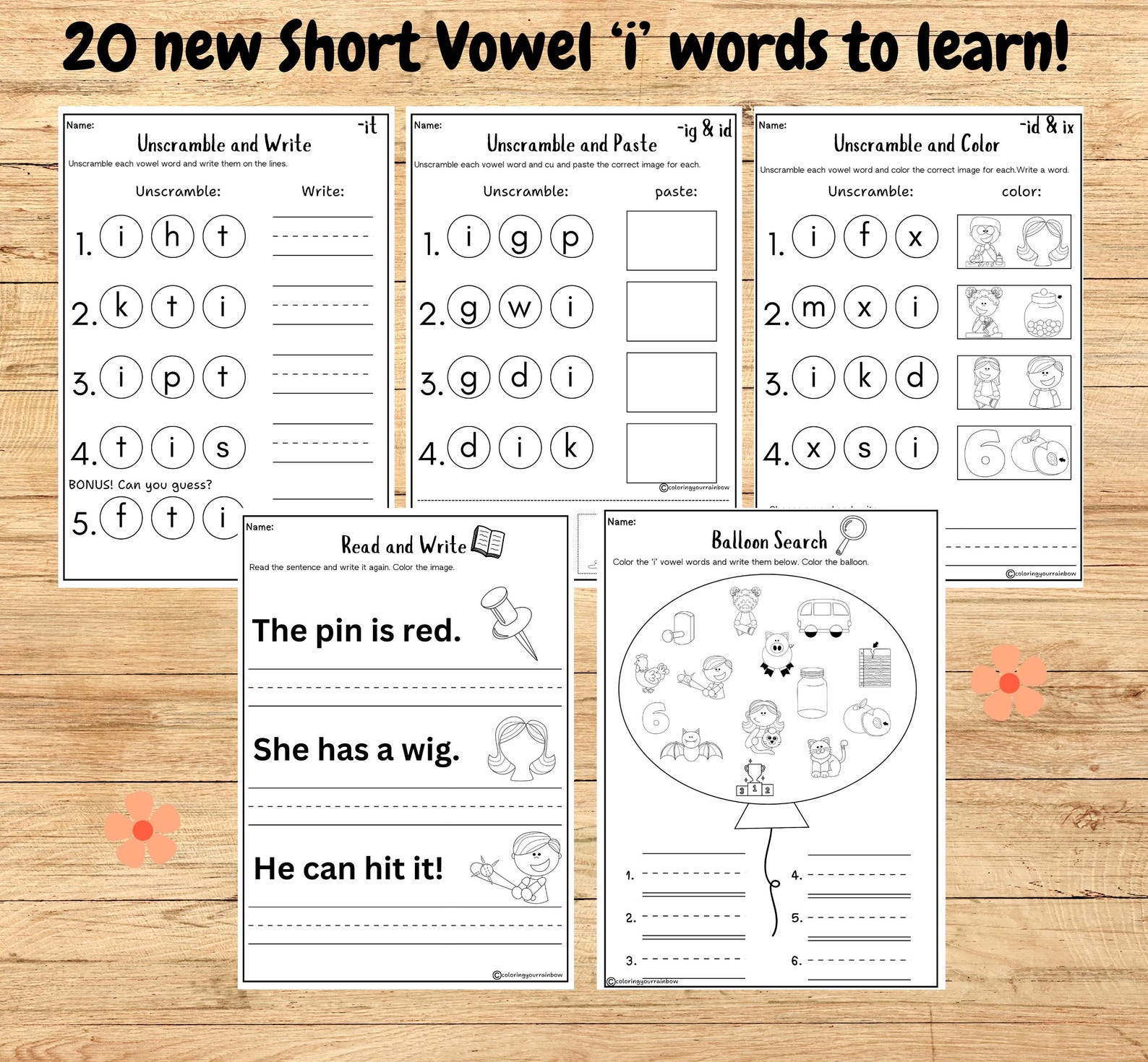 Short 'i' CVC Words L Vowel Family Activity Worksheetsl Phonics for ...