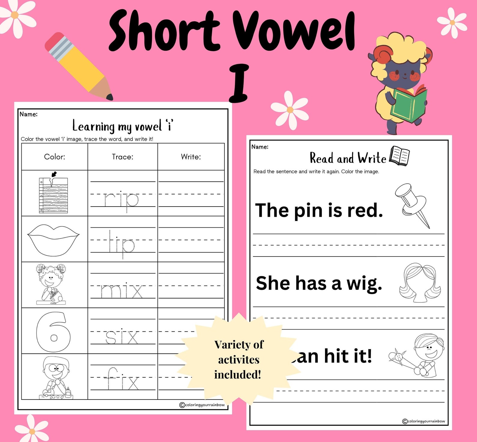 Short 'i' CVC Words L Vowel Family Activity Worksheetsl Phonics for ...