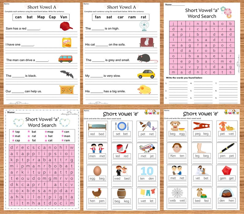 Short Vowel Worksheets for Kids CVC Review Printable L Digital Download ...