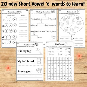 Short 'e' CVC Words L Vowel Family Activity Worksheetsl Phonics for ...