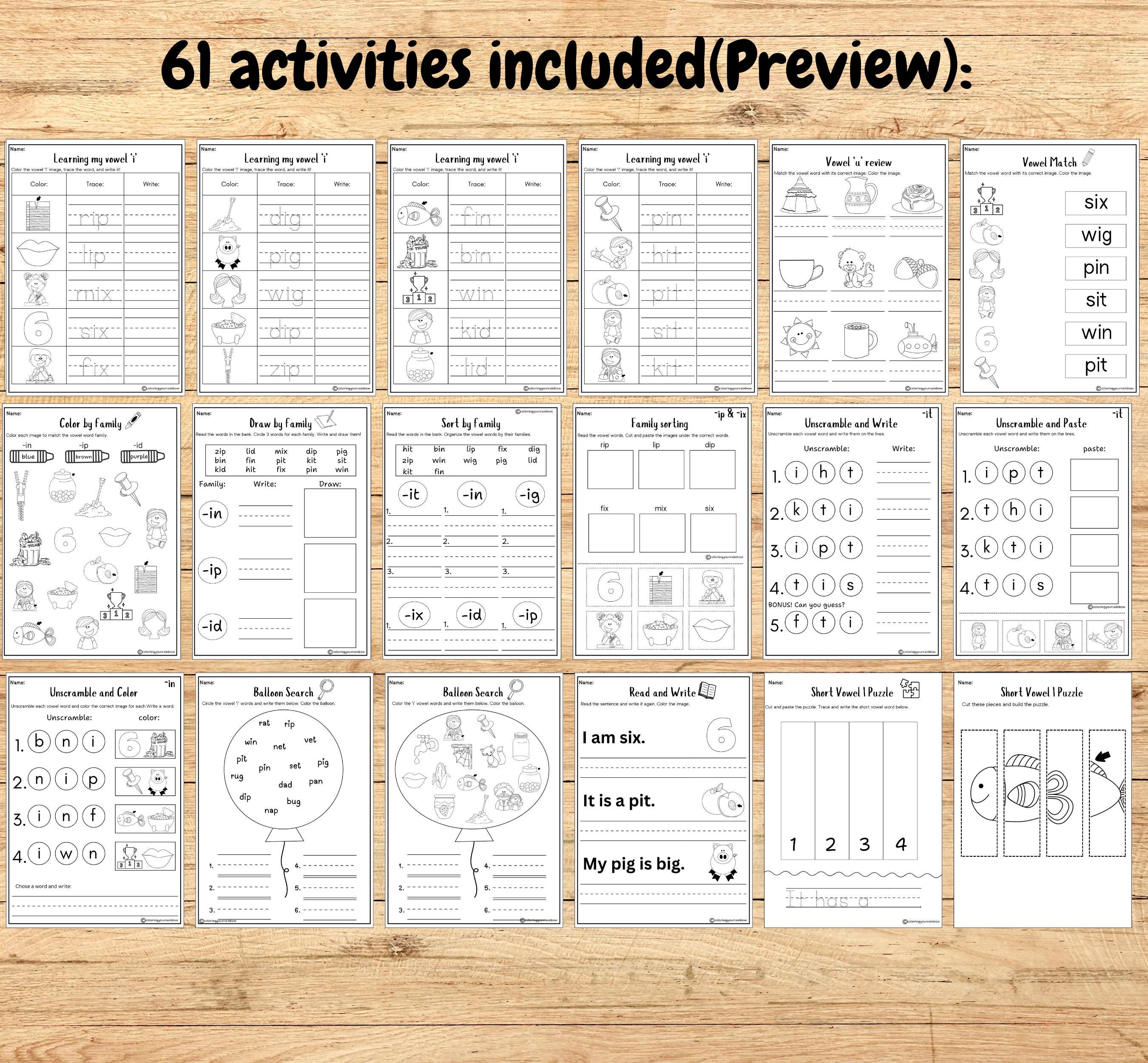 Short 'i' CVC Words L Vowel Family Activity Worksheetsl Phonics for ...