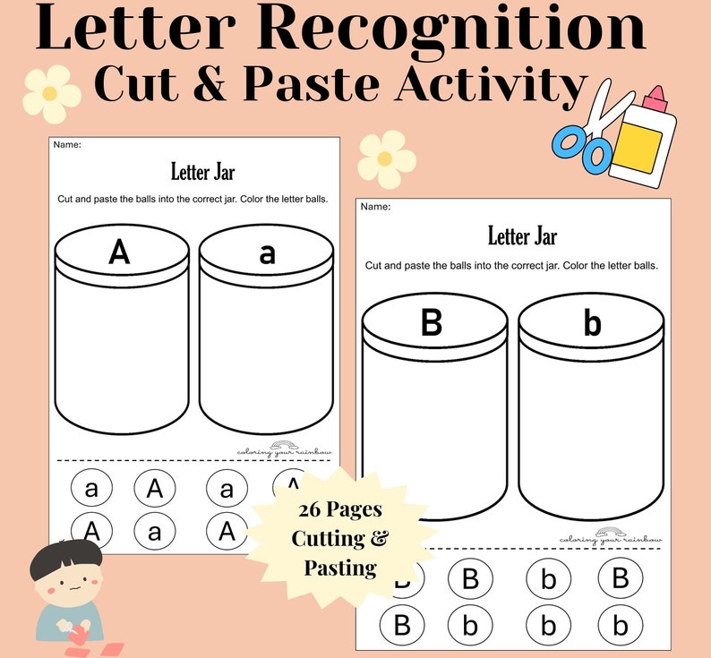 Letter Recognition Cut and Paste Activity Preschool & Kindergarten ...