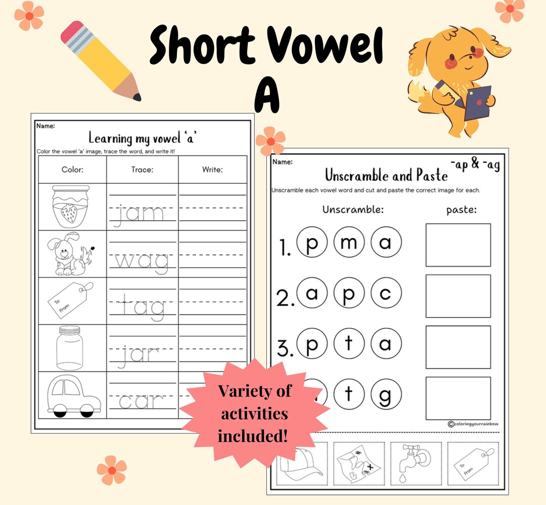 Short 'a' CVC Words Printable Vowel Worksheets for Kindergarten and ...