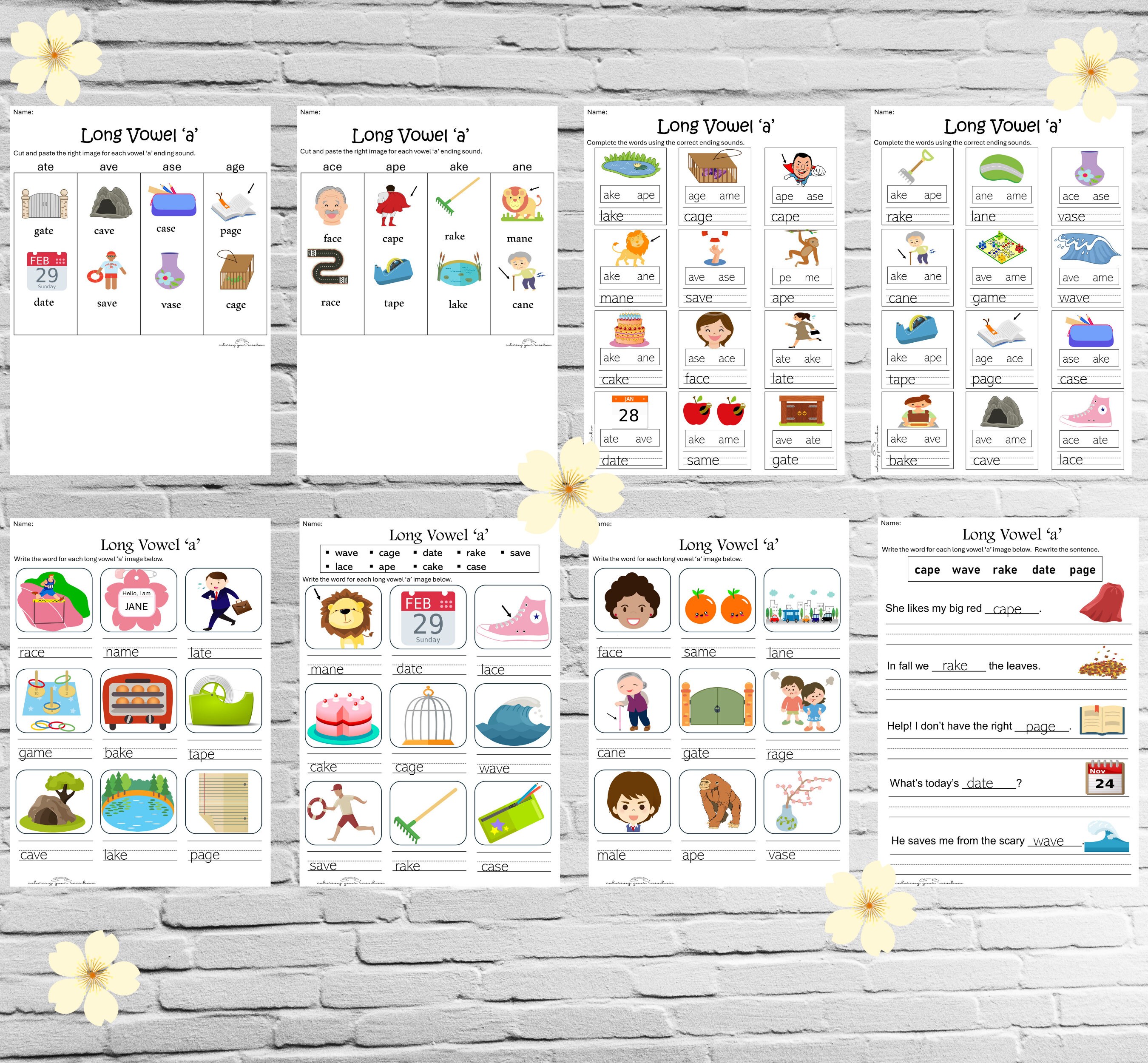 Long Vowel A Worksheets Magic E Printables for Grade 1 & 2 Phonics ...