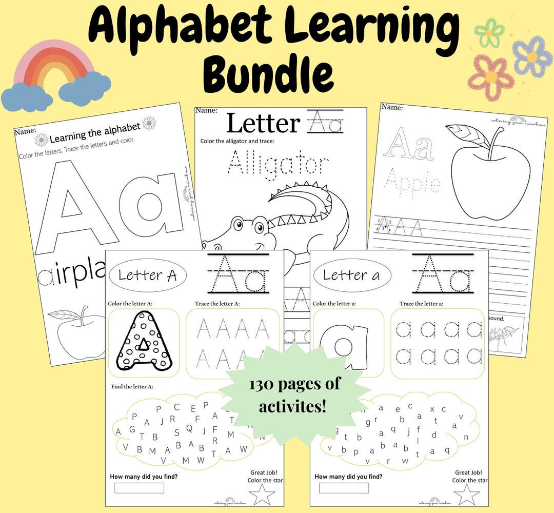 Alphabet Learning Activity Bundle Printable, Coloring, Letter Traicing ...