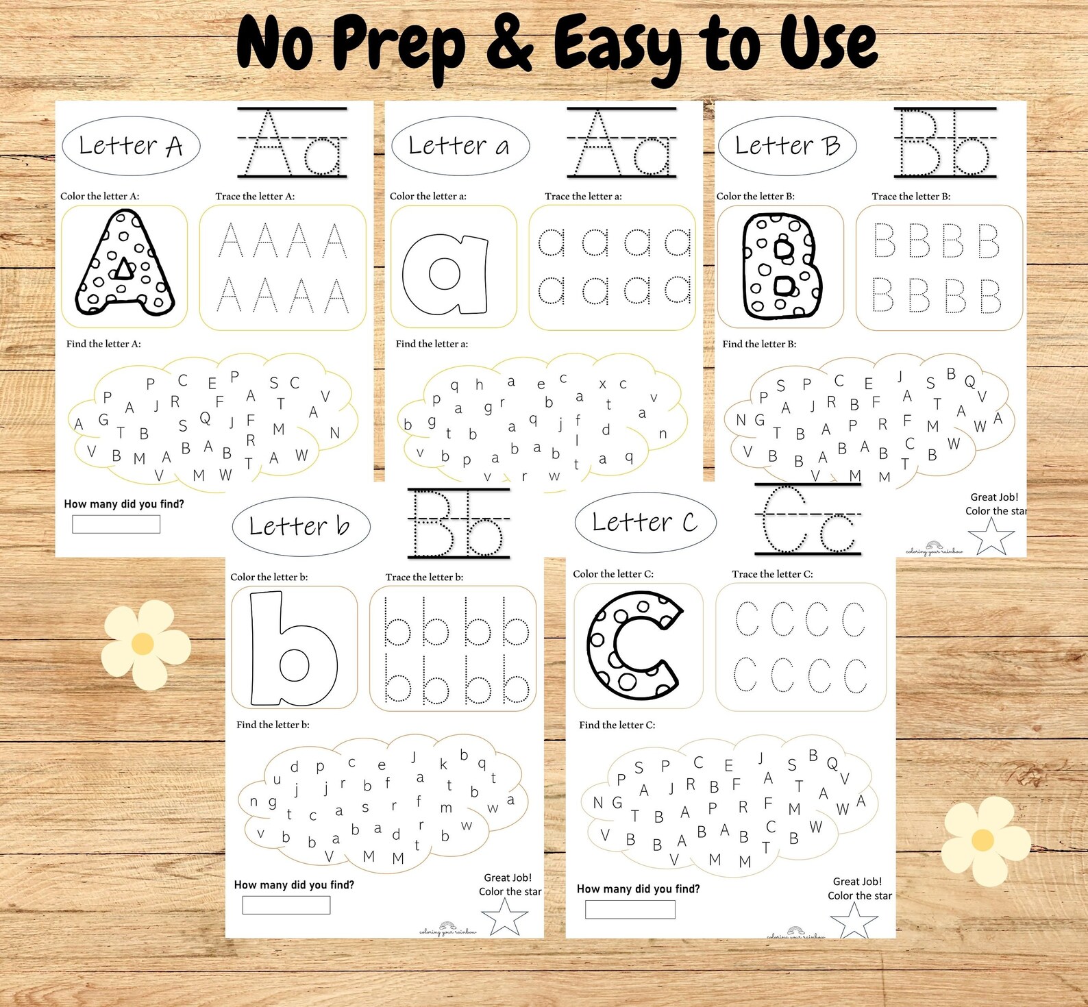 Alphabet Trace and Count Letter Recognition Activity Worksheet L ...