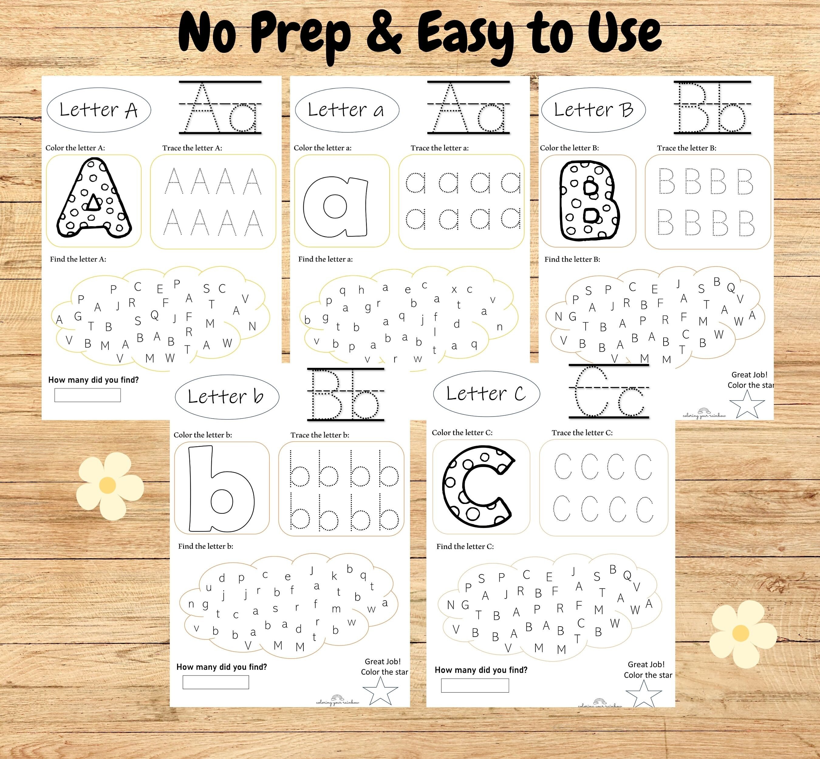 Alphabet Trace and Count Letter Recognition Activity Worksheet L ...